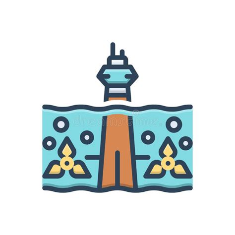 Color Illustration Icon For Tidal Power Tidal And Generator Stock