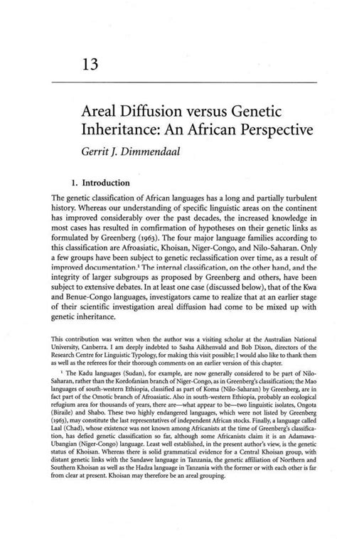 Pdf Areal Diffusion Versus Genetic Inheritance An African Perspective