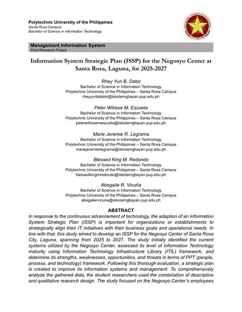 Pdf Information System Strategic Plan Issp For The Negosyo Center