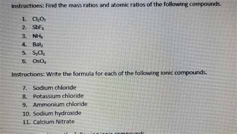 Solved Instructions Find The Mass Ratios And Atomic Ratios