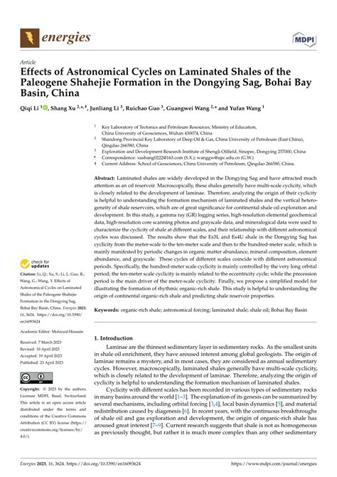 Pdf Effects Of Astronomical Cycles On Laminated Shales Of The Paleogene Shahejie Formation In