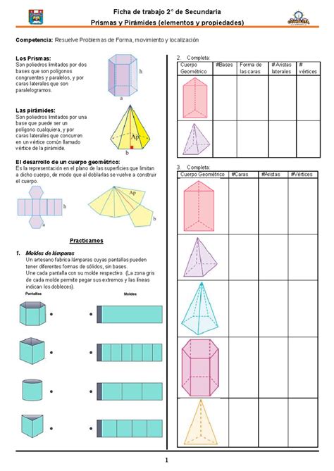 Ficha 2 ° De Secundaria Prismas Y Pirámides Elementos Y Propiedades