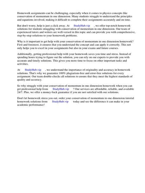 Conservation Of Momentum In One Dimension Tutorial Homework Solutions Pdf Momentum Force