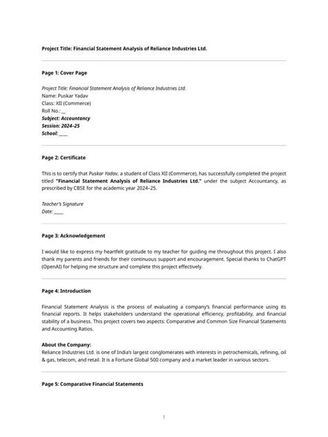Financial Statement Analysis Project Pdf Revenue Equity Finance