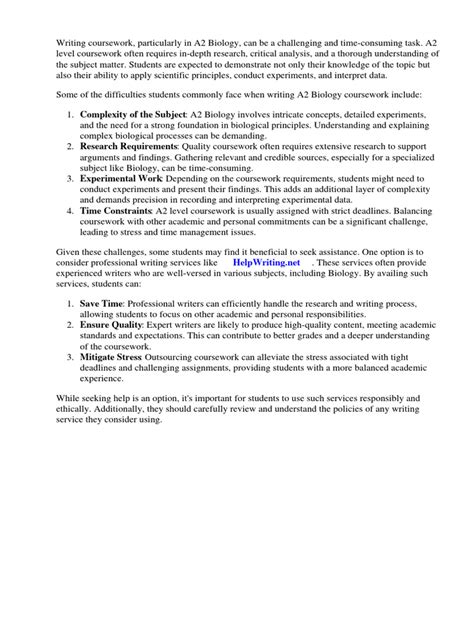 Example Of A2 Biology Coursework Pdf Gce Advanced Level United