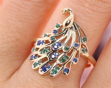 14k Solid Gold Peacock Ring Cz Peacock Ring T T For Her