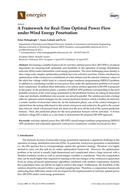 Pdf A Framework For Real Time Optimal Power Flow Under Wind Energy