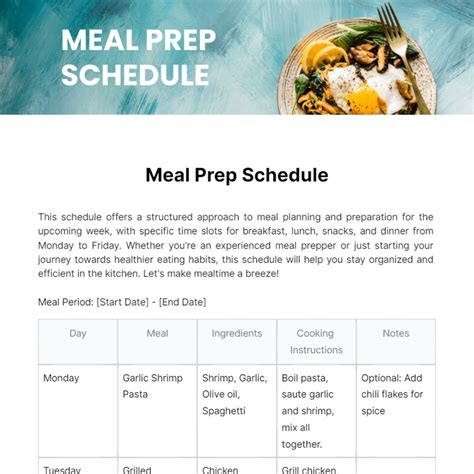 Free Meal Prep Schedule Template To Edit Online