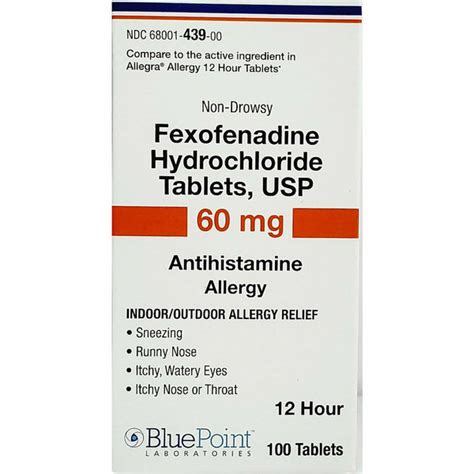 Fexofenadine Hydrochloride 60 Mg 100 Tablets