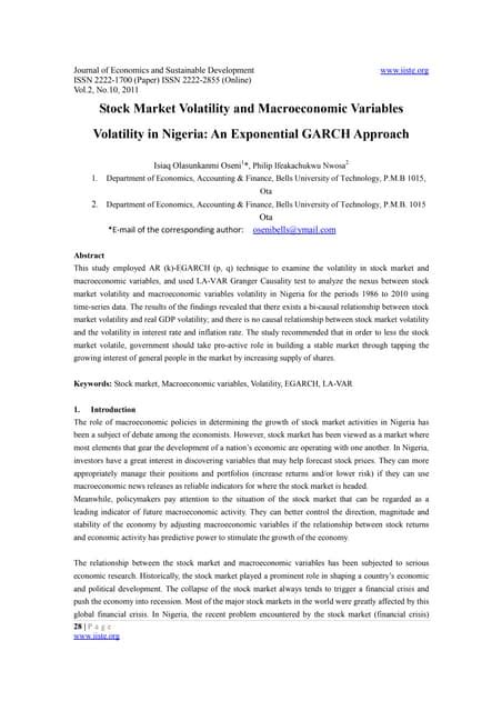 Stock Market Volatility And Macroeconomic Variables Volatility In