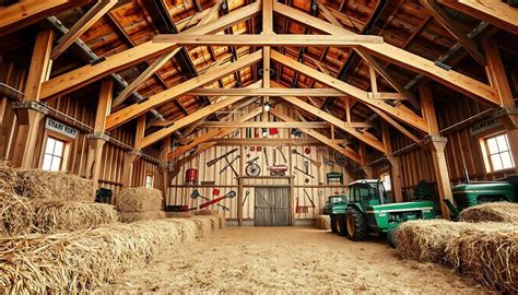 Rustic Barn Interior with Hay Bales and Vintage Tractor Generative AI ...