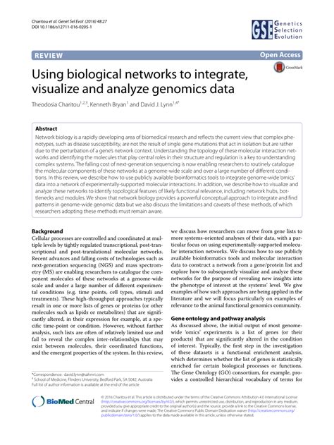 Pdf Using Biological Networks To Integrate Visualize And Analyze
