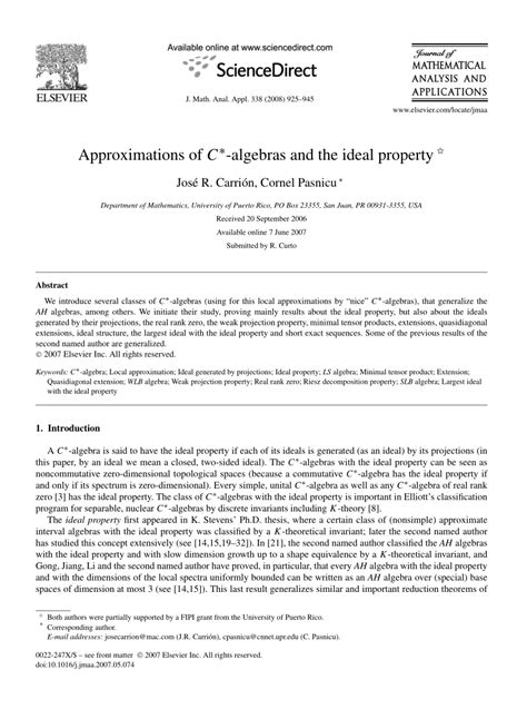 Pdf Approximations Of C Algebras And The Ideal Property