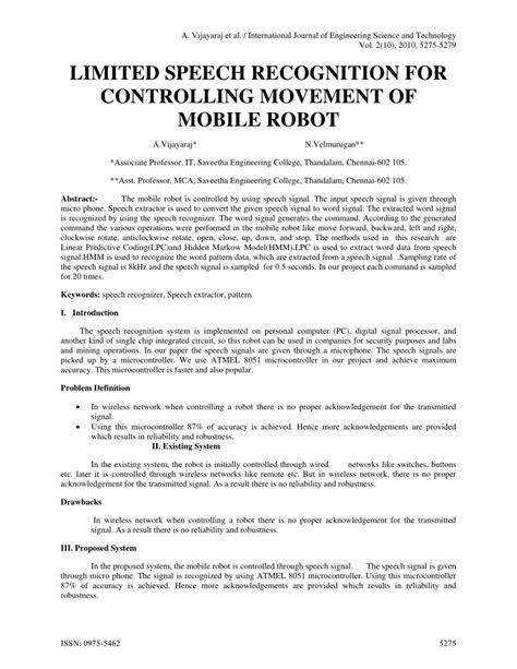 Pdf Limited Speech Recognition For Controlling Movement Of Mobile Robot