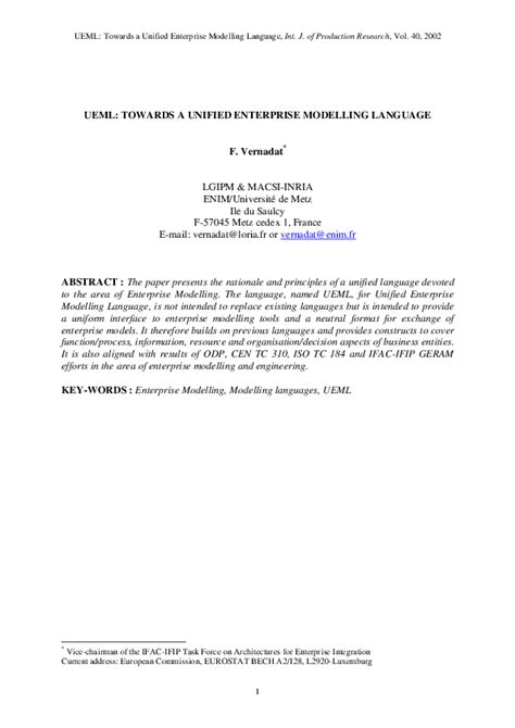 Pdf Ueml Towards A Unified Enterprise Modelling Language