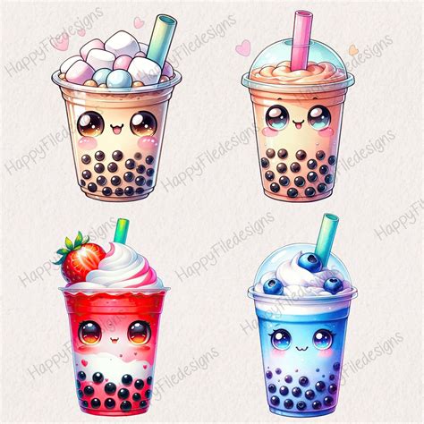 Bubble Tea Kawaii Clipart Set Cute Bubble Tea Clip Art Boba Tea
