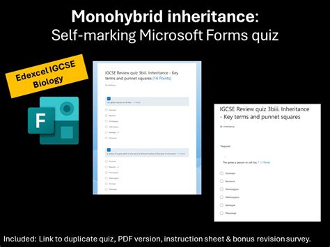 Gcse Forms Quiz Monohybrid Inheritance And Punnet Squares Teaching Resources
