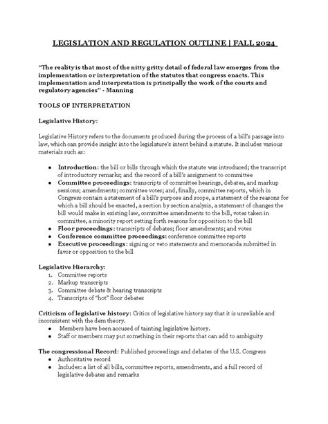 Leg Reg Outline Summary Executive Legislative Relation Legislation