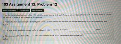 solved 103 assignment 12 problem 12 previous probler