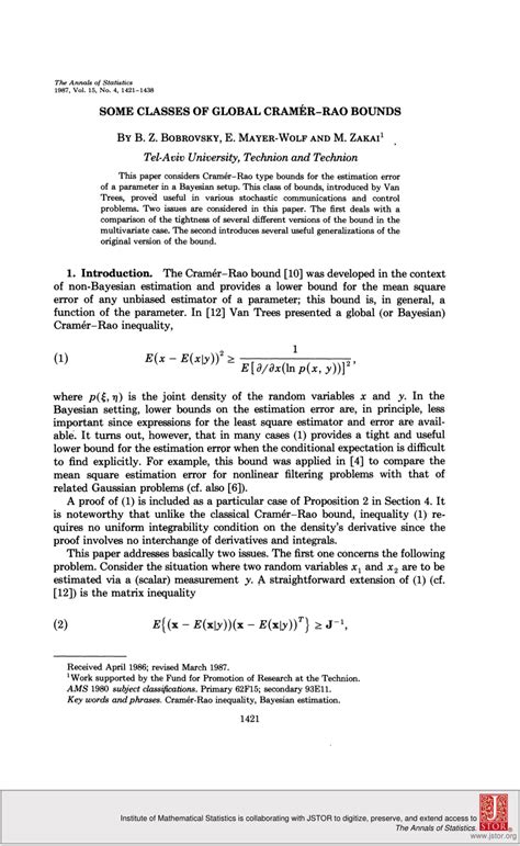 Pdf Some Classes Of Global Cramer Rao Bounds