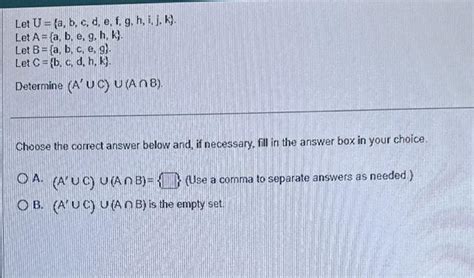Solved Let U A B C D E F G H F J K Let A A B E G H K Chegg Com