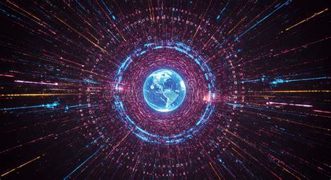 Global Network Digital Data Streams Futuristic Earth Technology