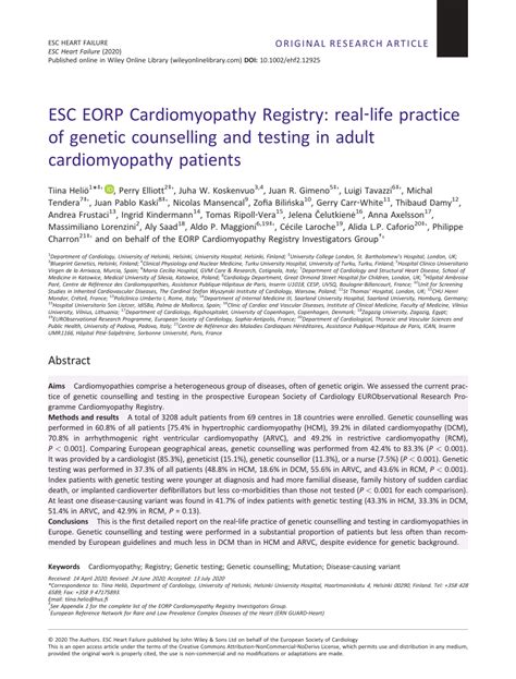 Pdf Esc Eorp Cardiomyopathy Registry Real‐life Practice Of Genetic