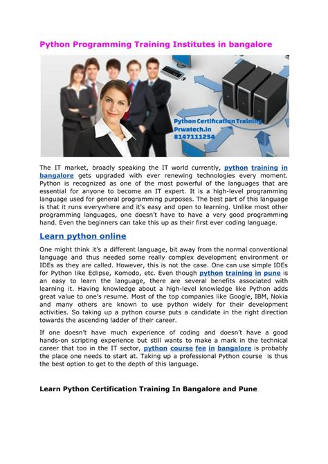 Ppt Python Programming Training Institutes In Bangalore Prwatech