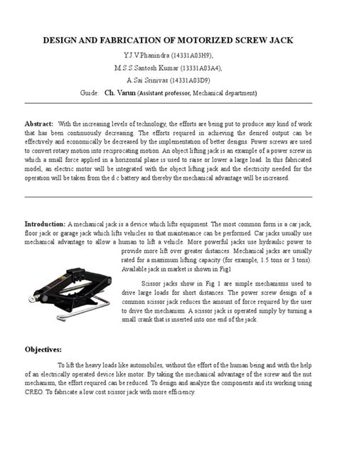 Design And Fabrication Of Motorized Screw Jack Pdf Machines Strength Of Materials