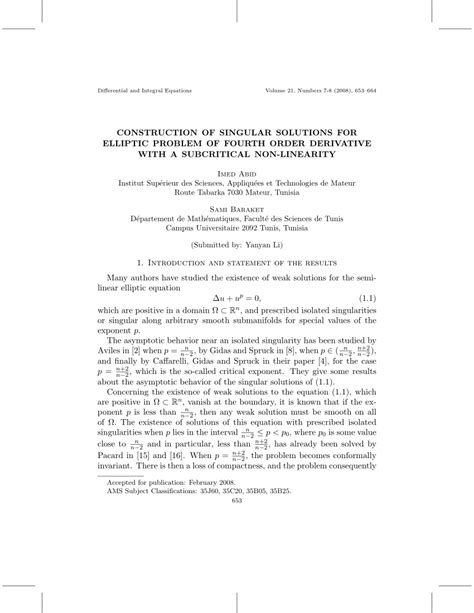 Pdf Construction Of Singular Solutions For Elliptic Problem Of Fourth