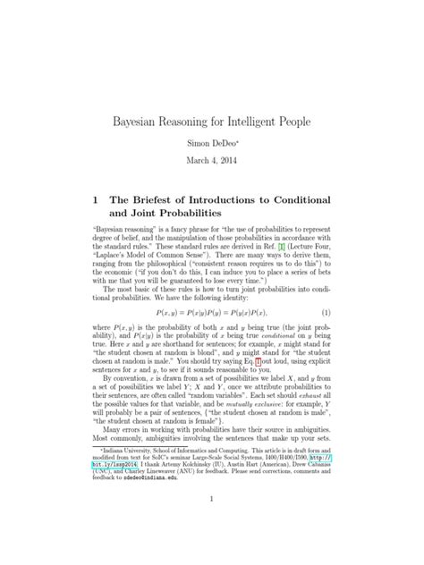 Bayesian Reasoning For Intelligent People 1 The Briefest Of