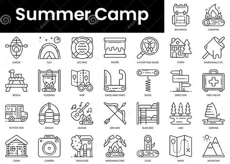 Set Of Outline Summer Camp Icons Minimalist Thin Linear Web Icon Set