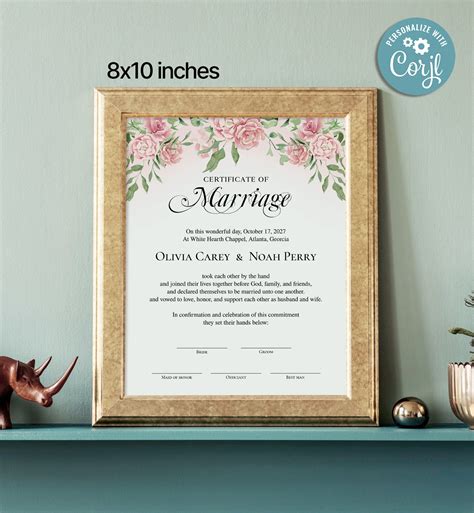 Floral Marriage Certificate Template 8x10 Certificate Of Marriage