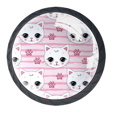 4 Pcs Cute Cat Knobs For Kitchen Cabinet Cupboard Dresser Bookcase Drawer Pulls Handles Round
