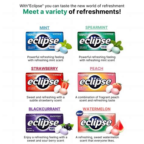 Eclipse Sugar Free Candy 6 Types Pepper Mint Spearmint Peach Blackcurrant Strawberry