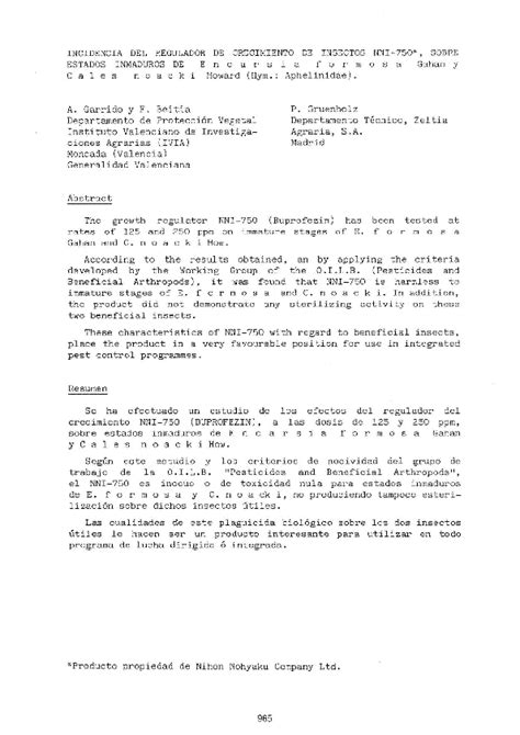 Pdf Incidencia Del Regulador De Crecimiento De Insectos Nni 750 Sobre