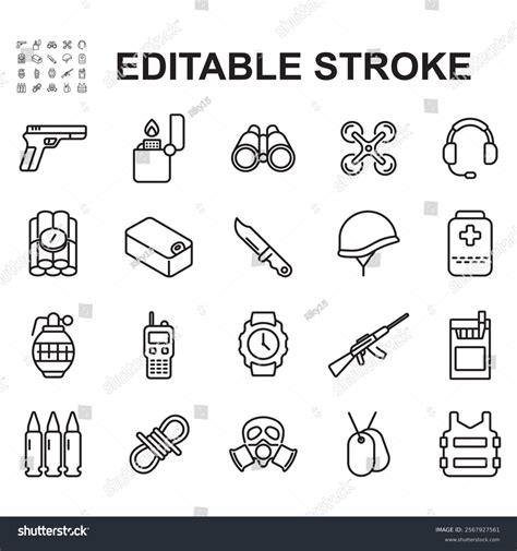 Set Army Related Icons Icons Various Stock Vector Royalty Free