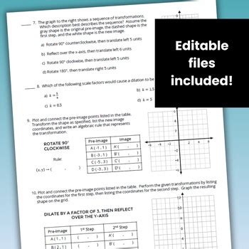 Transformations EDITABLE Quiz And Unit Test Differentiated Versions Included