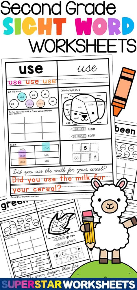 Second Grade Sight Word Worksheets Superstar Worksheets