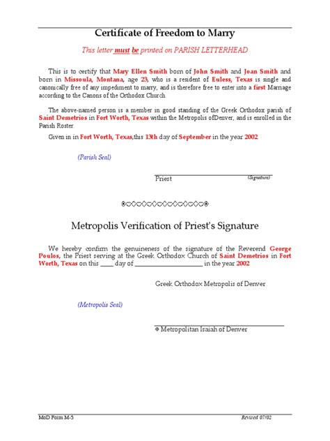 Certificate Of Freedom To Marry Pdf