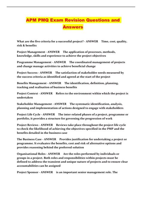 APM PMQ Exam Revision Questions And Answers APM PMQ Stuvia US