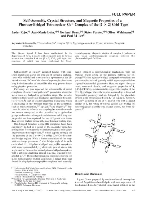 Pdf Self Assembly Crystal Structure And Magnetic Properties Of A Phenoxo Bridged