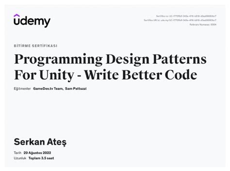 Design Patterns For Unity Udemy Certificate Pdf