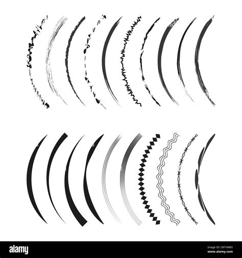 Curved Line Patterns Decorative Arc Shapes Various Black Designs Vector Illustration Stock