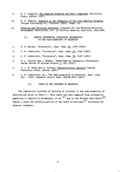 Table Of Isotopes Of Selenium Radiochemistry Of Selenium The National Academies Press
