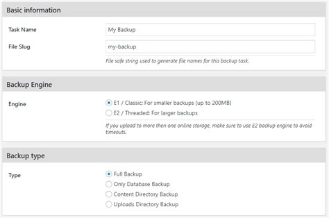 Create New Backup Task Dev4press Knowledge Base