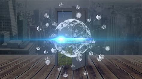 Animation Of Light Trails And Globe With Diverse People Over Cityscape Stock Video Video Of