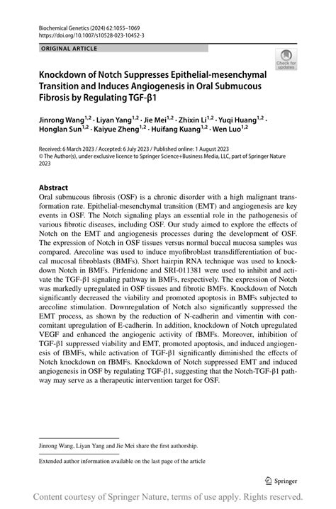 Knockdown Of Notch Suppresses Epithelial Mesenchymal Transition And Induces Angiogenesis In Oral
