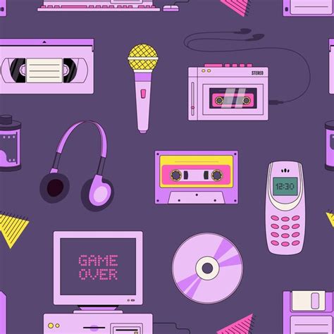 Premium Vector Retro Seamless Pattern With 90s Items Elements On Black Background Old Pc