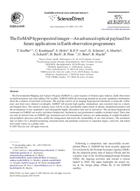 Pdf The Enmap Hyperspectral Imager—an Advanced Optical Payload For